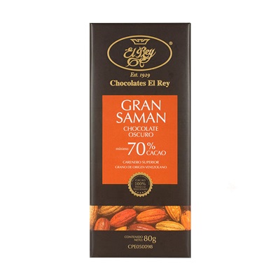 CHOCOLATE EL REY OSCURO GRAN SAMAN 70% CACAO 80 GR | Bodegón Actual